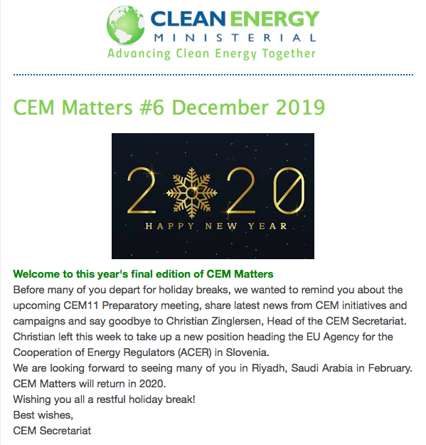Our final 2019 newsletter is now live | Clean Energy Ministerial